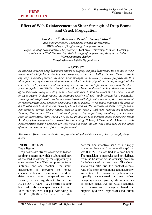 (PDF) Effect of Web Reinforcement on Shear Strength of Deep Beams and ...