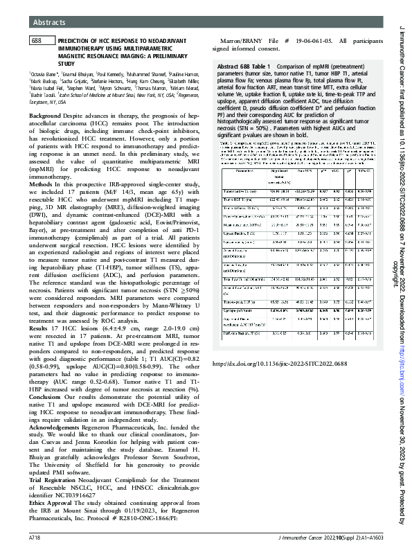 (PDF) 688 Prediction of HCC response to neoadjuvant immunotherapy using ... (PDF) 688 Prediction of HCC response to neoadjuvant immunotherapy using ...
