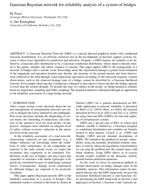 (PDF) Gaussian Bayesian network for reliability analysis of a system of bridges