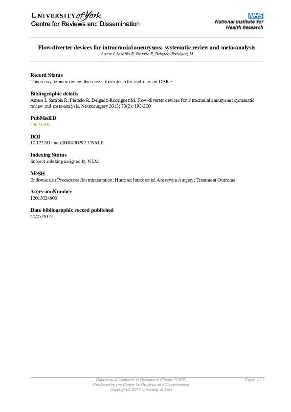 (PDF) Flow-Diverter Devices for Intracranial Aneurysms | Ignacio Arrese - Academia.edu