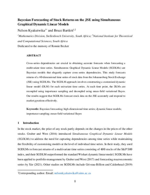 Pdf Bayesian Forecasting Of Stock Returns On The Jse Using Simultaneous Graphical Dynamic