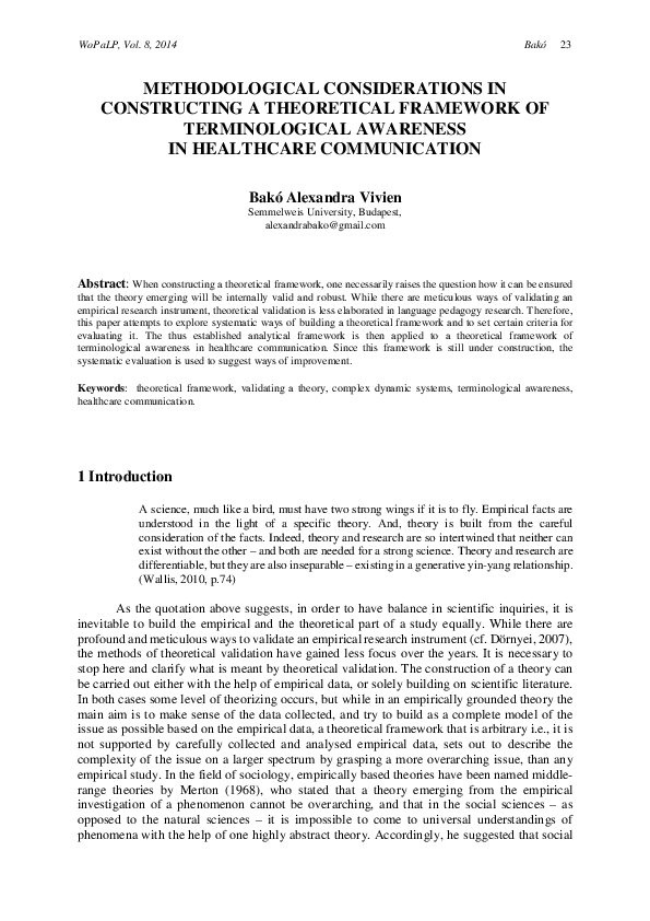(PDF) Methodological Considerations in Constructing a Theoretical Framework of Terminological ...