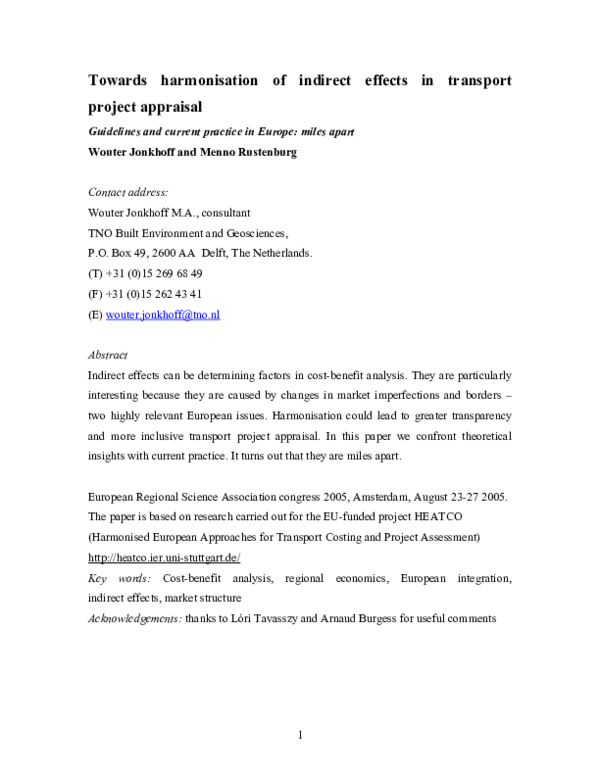 (PDF) Towards harmonisation of indirect effects in transport project ...
