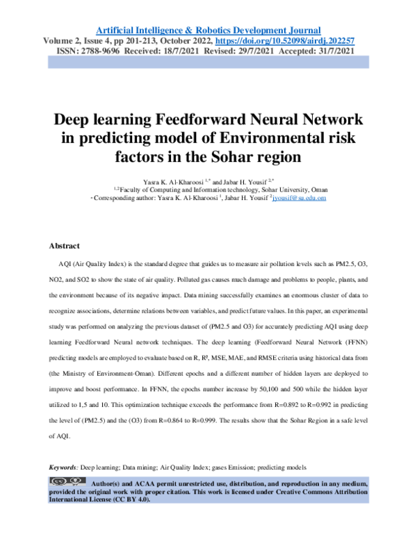 (PDF) Deep learning Feedforward Neural Network in predicting model of Environmental risk factors ...