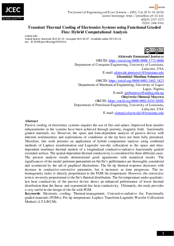(PDF) Transient Thermal Cooling of Electronics Systems using Functional ...