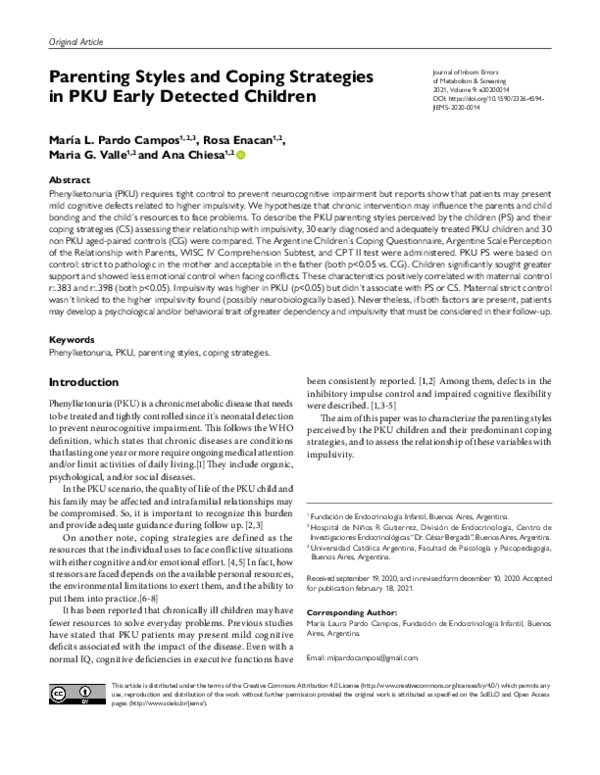 (PDF) Parenting syles and coping strategies in PKU early detected children