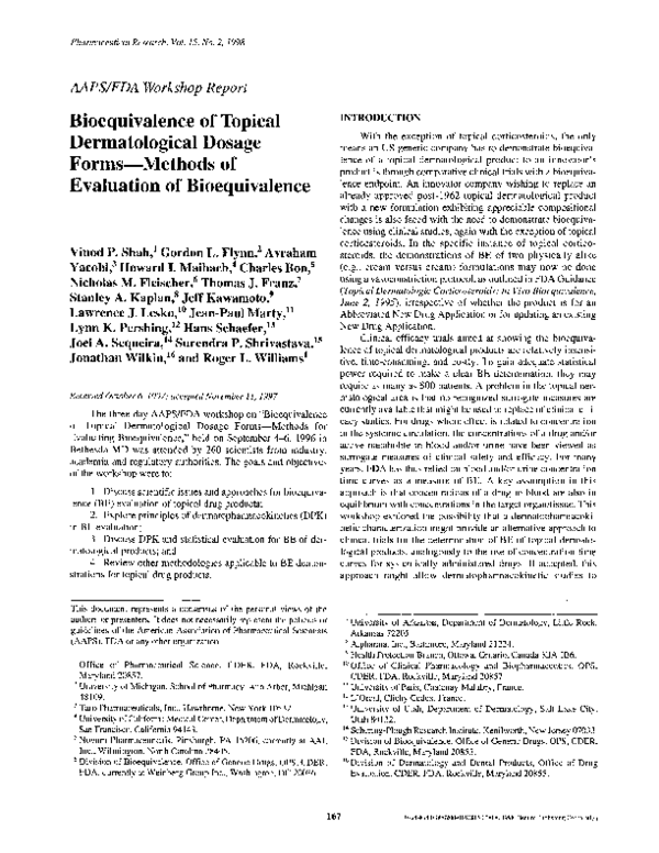 (PDF) Bioequivalence of Topical Dermatological Dosage Forms – Methods ...