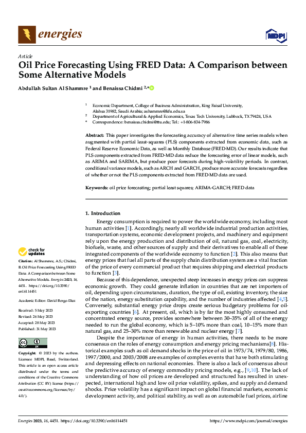 (PDF) Oil Price Forecasting Using FRED Data: A Comparison between Some Alternative Models