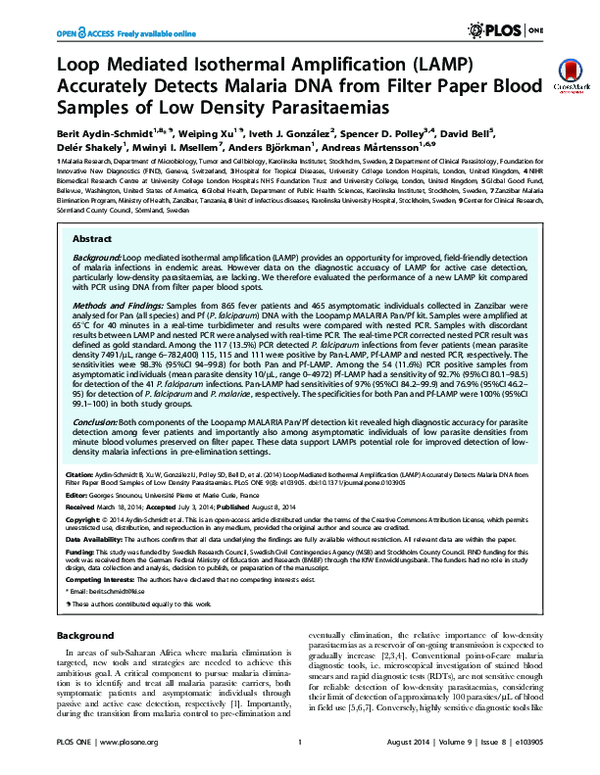 (PDF) Loop Mediated Isothermal Amplification (LAMP) Accurately Detects Malaria DNA from Filter ...