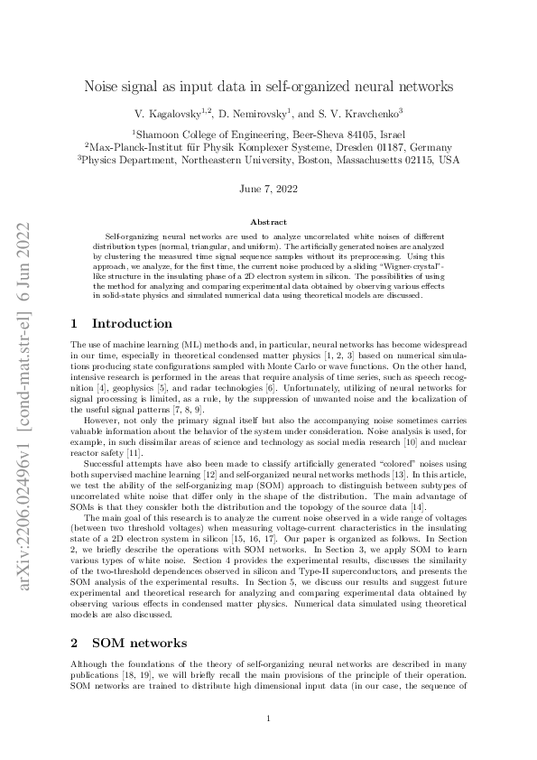 (PDF) Noise signal as input data in self-organized neural networks