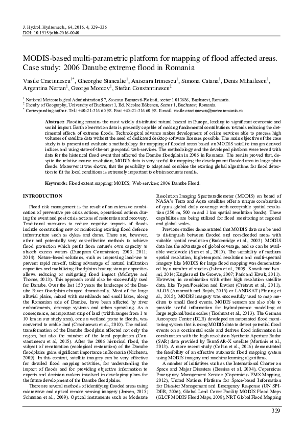 (PDF) MODIS-based multi-parametric platform for mapping of flood affected areas. Case study ...