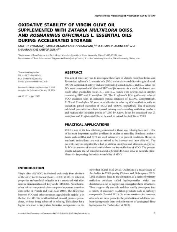 (PDF) Oxidative Stability of Virgin Olive Oil Supplemented with Zataria ...