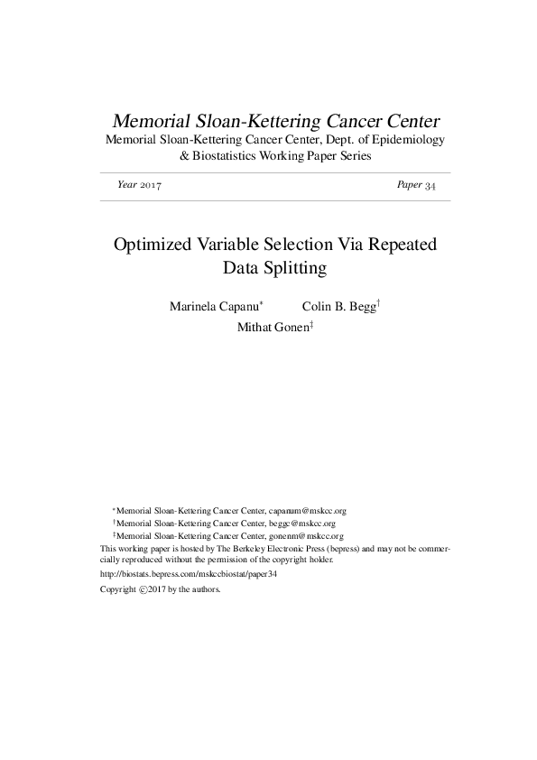 Pdf Optimized Variable Selection Via Repeated Data Splitting 
