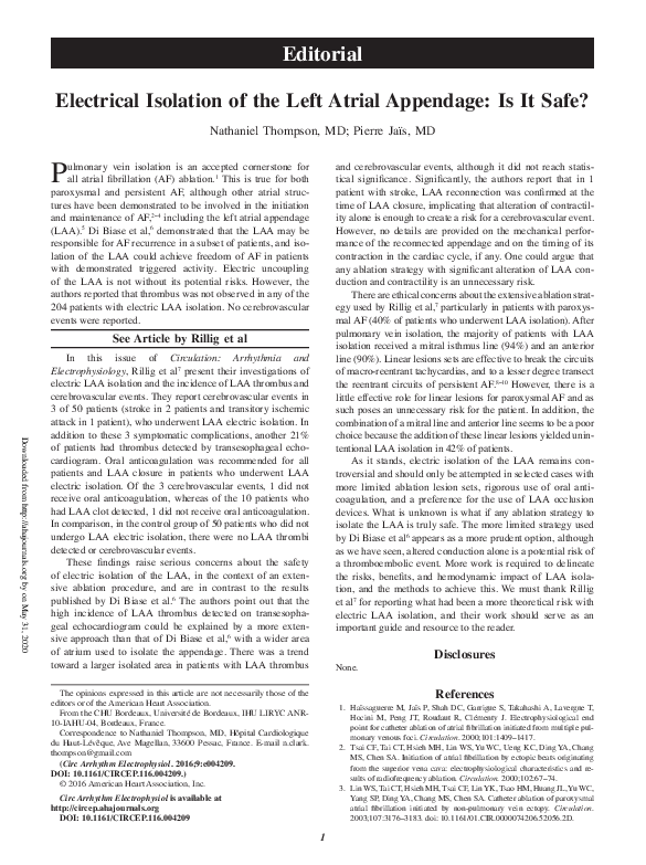 (PDF) Electrical Isolation of the Left Atrial Appendage: Is It Safe?