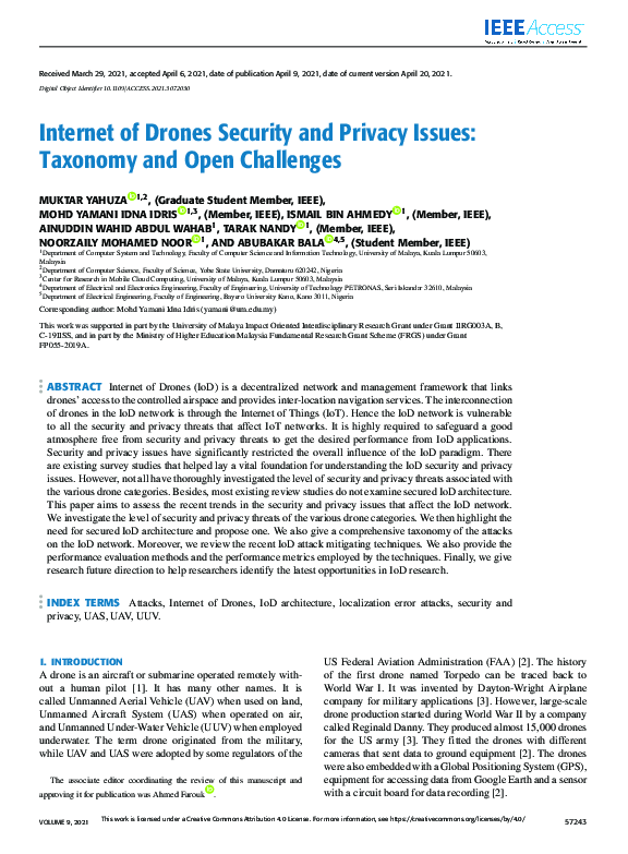 (PDF) Security Issues in the Internet of Drones