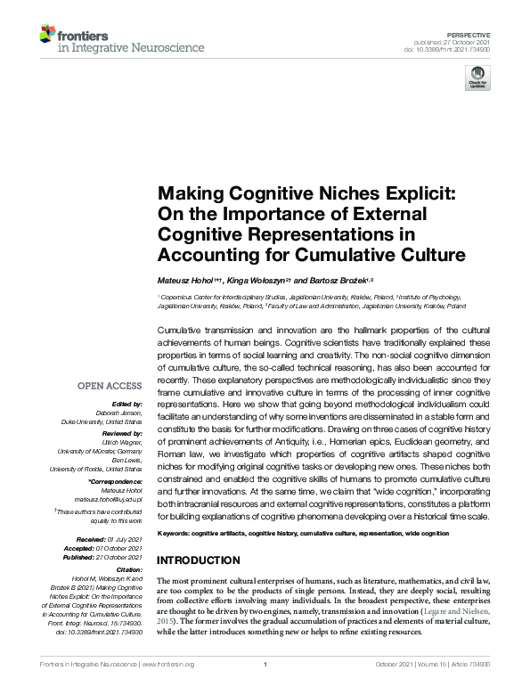 (PDF) Making Cognitive Niches Explicit: On the Importance of External Cognitive Representations ...