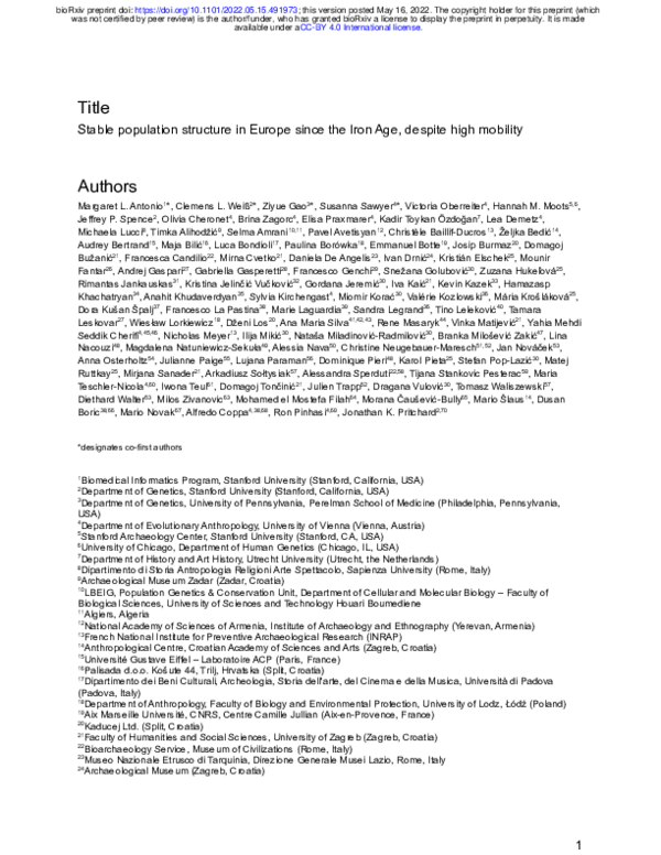 (PDF) Stable population structure in Europe since the Iron Age, despite ...