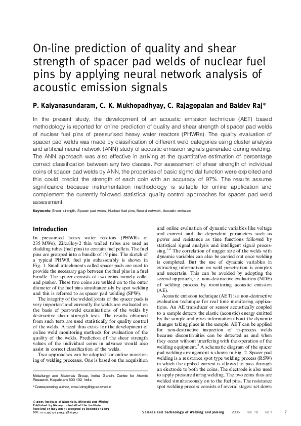 (PDF) On-line prediction of quality and shear strength of spacer pad ...
