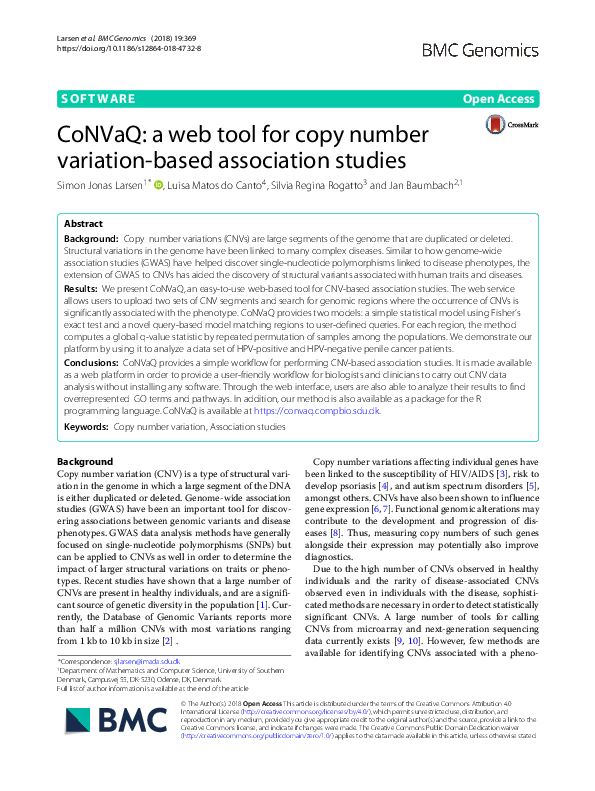 (PDF) CoNVaQ: a web tool for copy number variation-based association studies