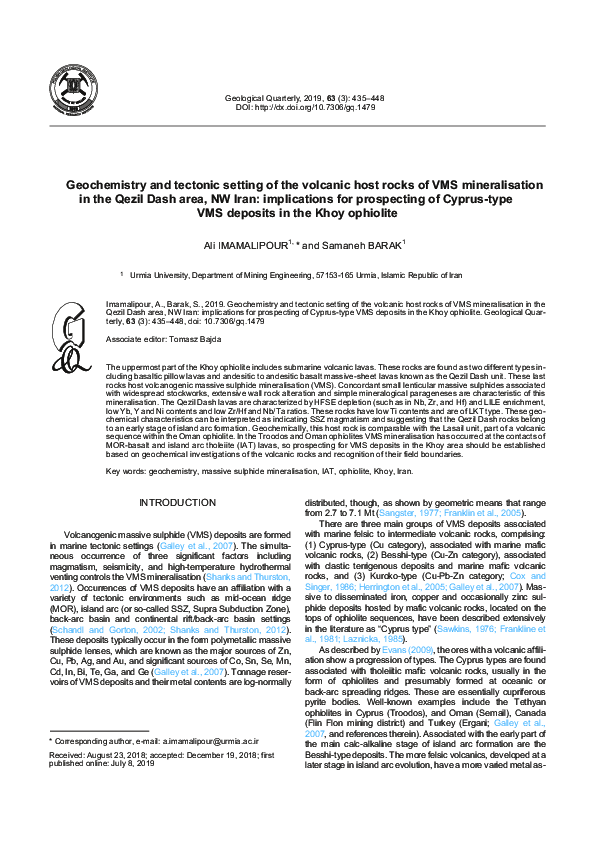 (PDF) Geochemistry and tectonic setting of the volcanic host rocks of ...