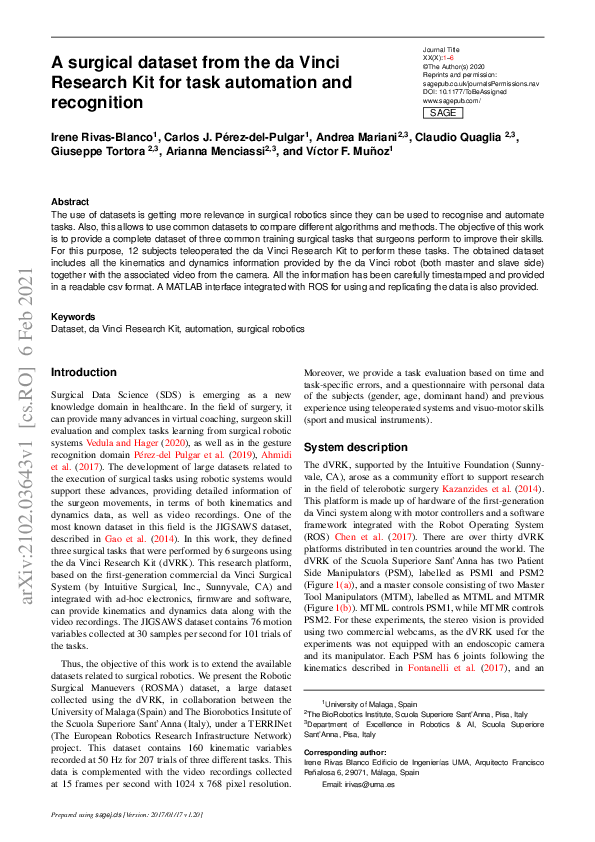 (PDF) A surgical dataset from the da Vinci Research Kit for task ...