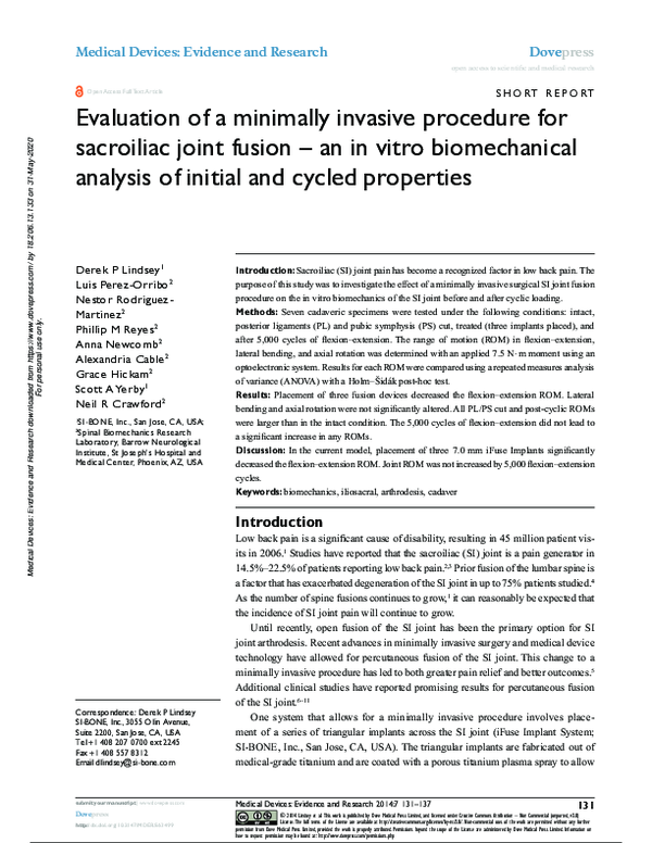 (PDF) Evaluation of a minimally invasive procedure for sacroiliac joint ...