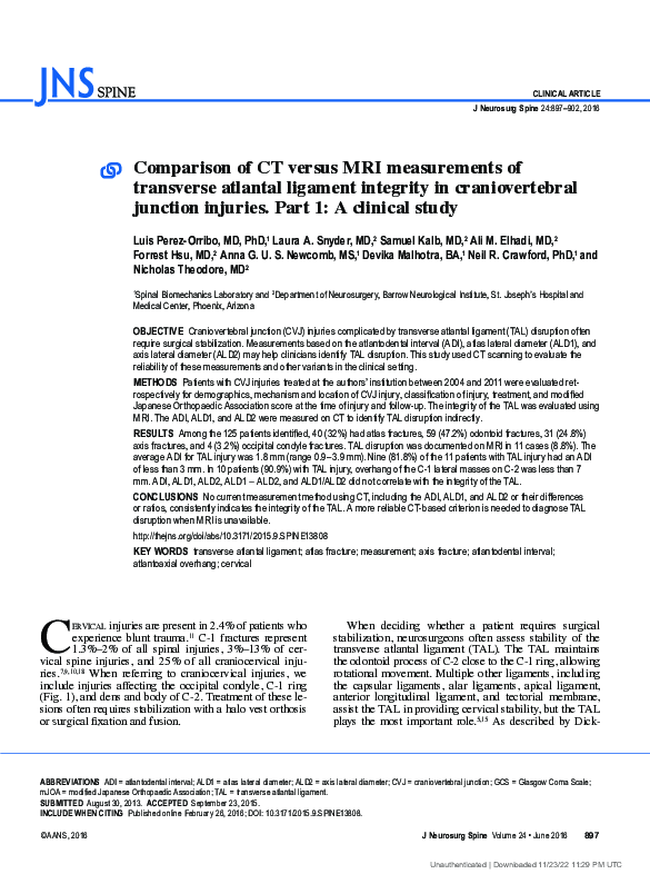 (PDF) Comparison of CT versus MRI measurements of transverse atlantal ...
