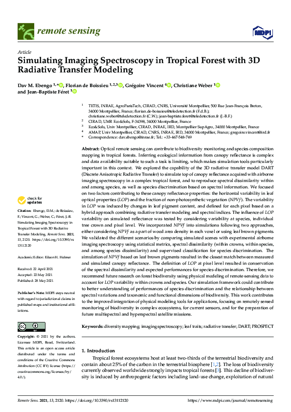 (PDF) Simulating Imaging Spectroscopy in Tropical Forest with 3D Radiative Transfer Modeling