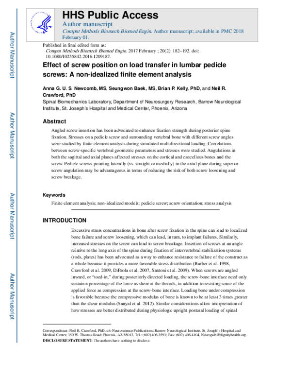 (PDF) Effect of screw position on load transfer in lumbar pedicle ...