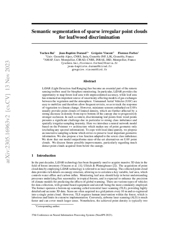 Pdf Semantic Segmentation Of Sparse Irregular Point Clouds For Leaf
