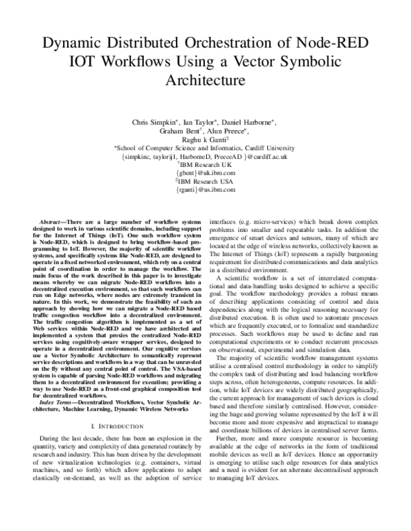 Pdf Dynamic Distributed Orchestration Of Node Red Iot Workflows Using 1503