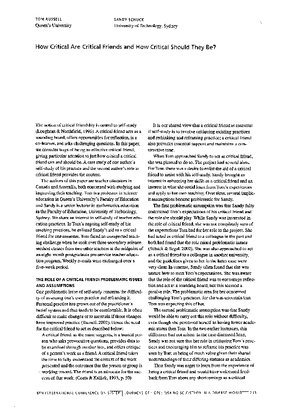 (PDF) How Critical Are Critical Friends and How Critical Should They Be?