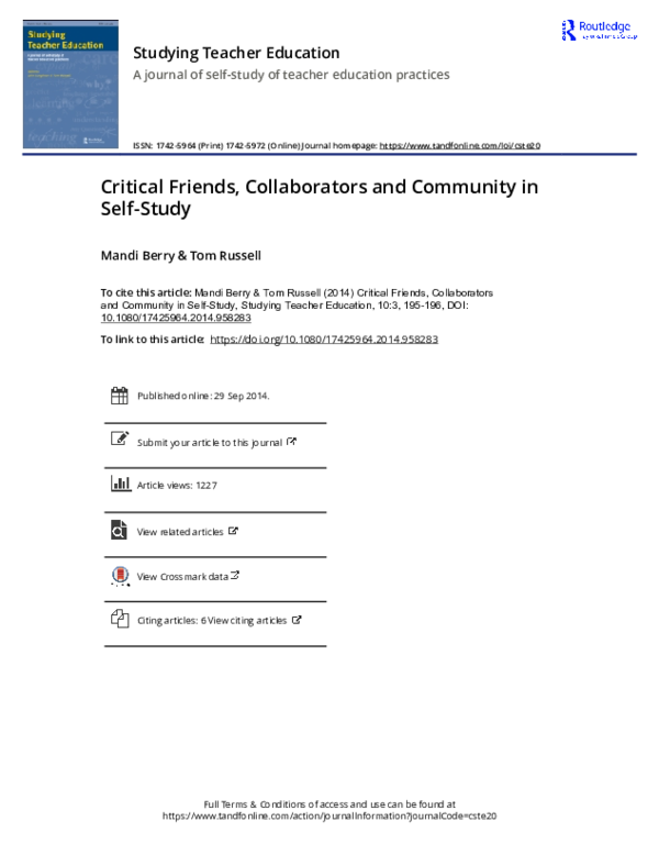 (PDF) Critical Friends, Collaborators and Community in Self-Study