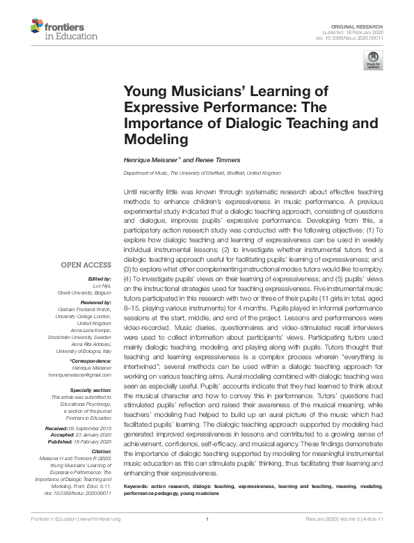 (PDF) Young Musicians' Learning of Expressive Performance: The ...