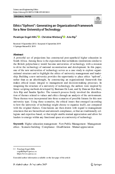 (PDF) Ethics “Upfront”: Generating an Organizational Framework for a ...