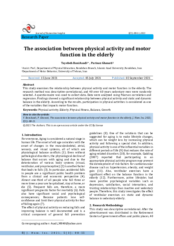(PDF) The association between physical activity and motor function in the elderly