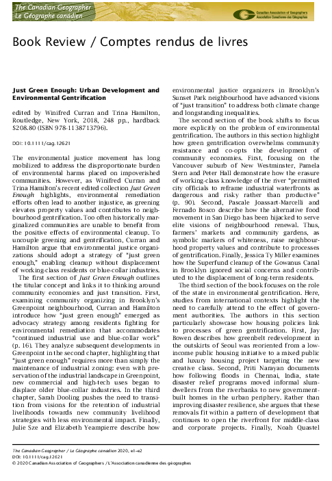 (PDF) Just Green Enough : Urban Development and Environmental ...