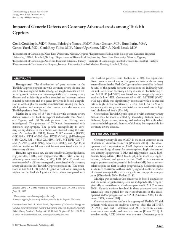 (PDF) Impact of Genetic Defects on Coronary Atherosclerosis among ...