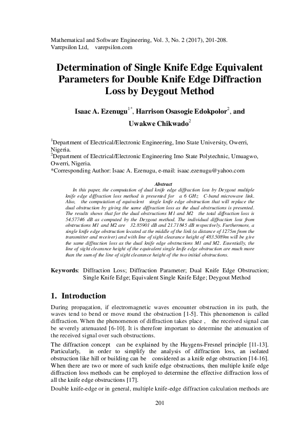 (PDF) Determination of Single Knife Edge Equivalent Parameters for ...
