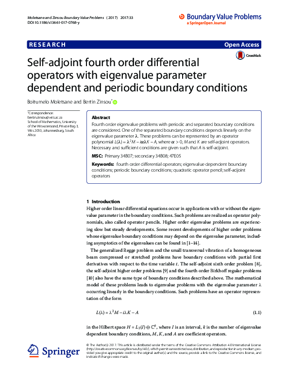 (PDF) Self-adjoint fourth order differential operators with eigenvalue parameter dependent and ...