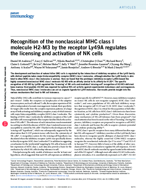(PDF) Recognition of the non-classical MHC class I molecule, HLA-E, by ...