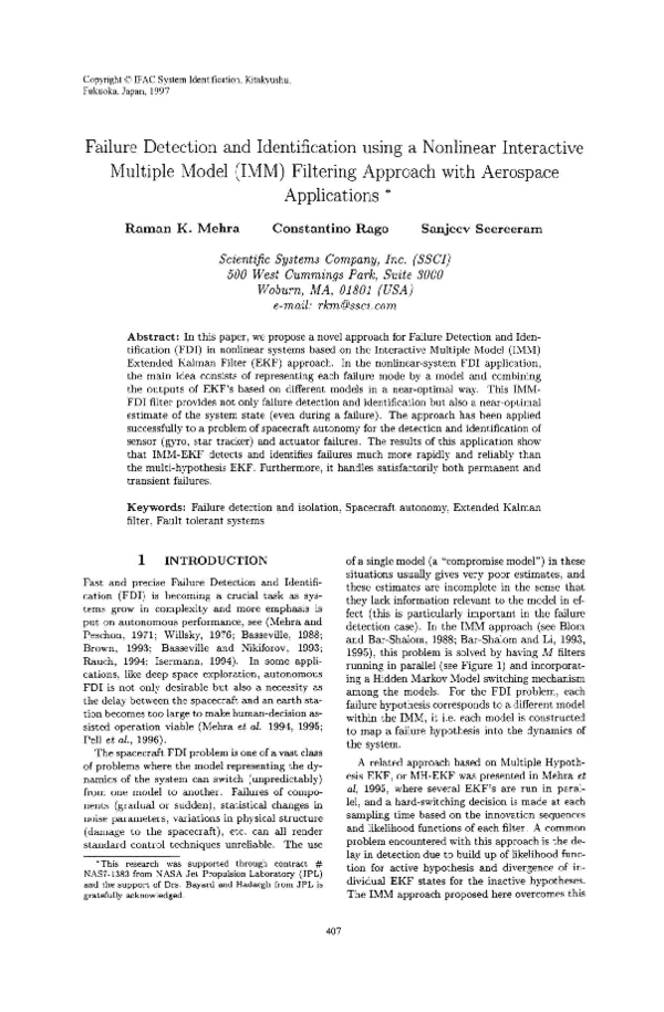 (PDF) Failure Detection and Identification Using a Nonlinear Interactive Multiple Model (IMM ...
