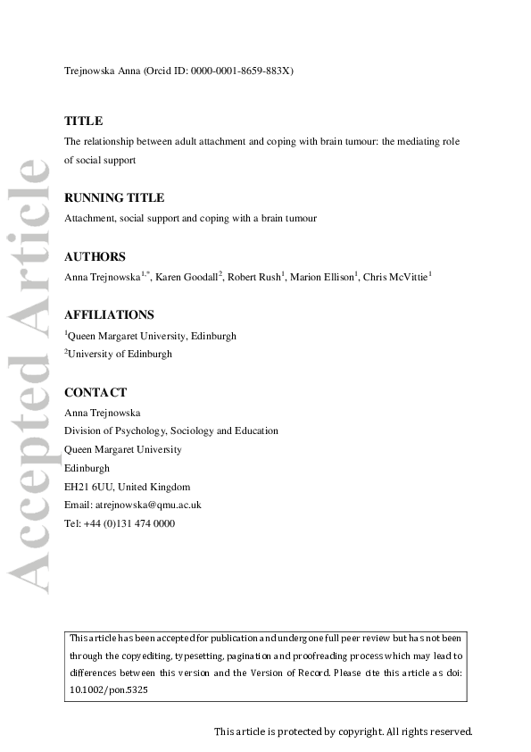 (PDF) The relationship between adult attachment and coping with brain ...