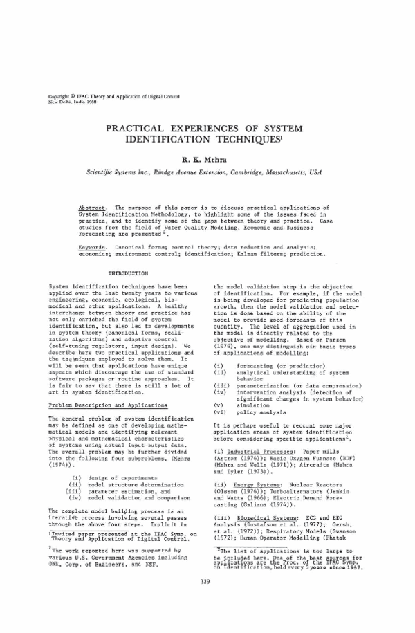 (PDF) PRACTICAL EXPERIENCES OF SYSTEM IDENTIFICATION ...