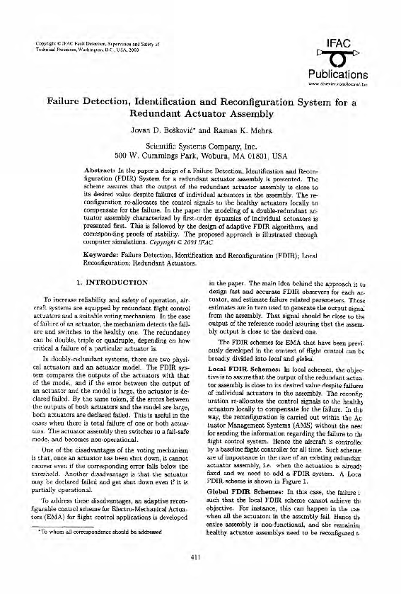 (PDF) Failure detection, identification and reconfiguration system for a redundant actuator assembly