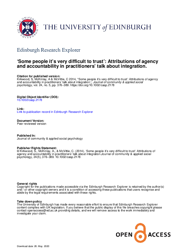 (PDF) ‘Some People It's Very Difficult to Trust’: Attributions of ...
