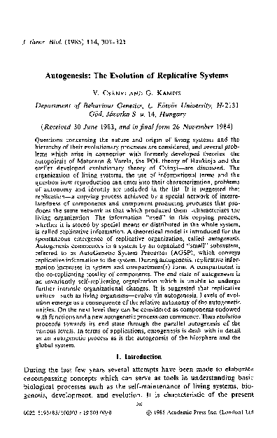 (PDF) Autogenesis: The evolution of replicative systems