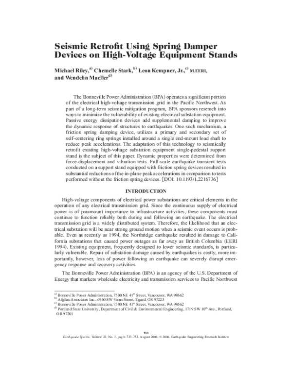 (PDF) Seismic Retrofit Using Spring Damper Devices on High-Voltage ...