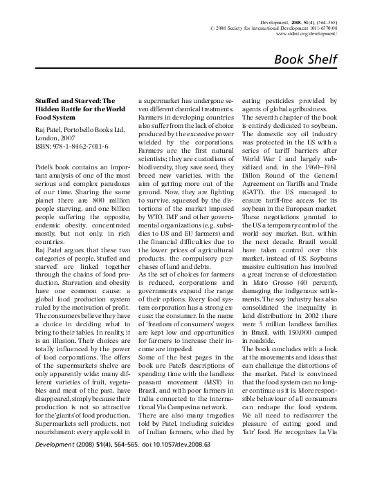 (PDF) Stuffed and Starved: The Hidden Battle for the World Food System
