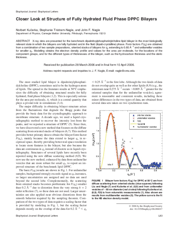 (PDF) Closer Look at Structure of Fully Hydrated Fluid Phase DPPC Bilayers